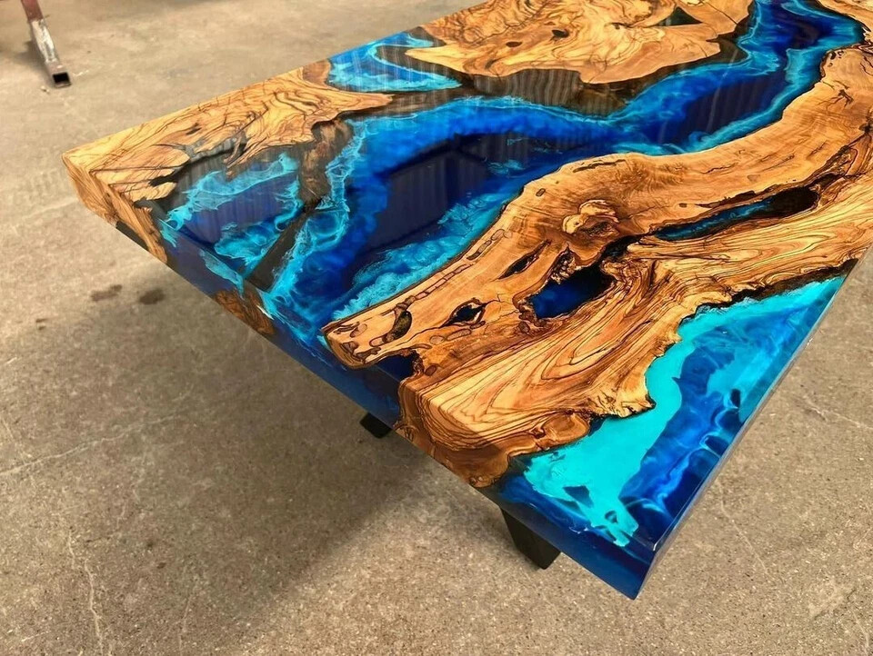Ocean Blue Epoxy River Table ? Live Edge Walnut Wood Handmade | eBay