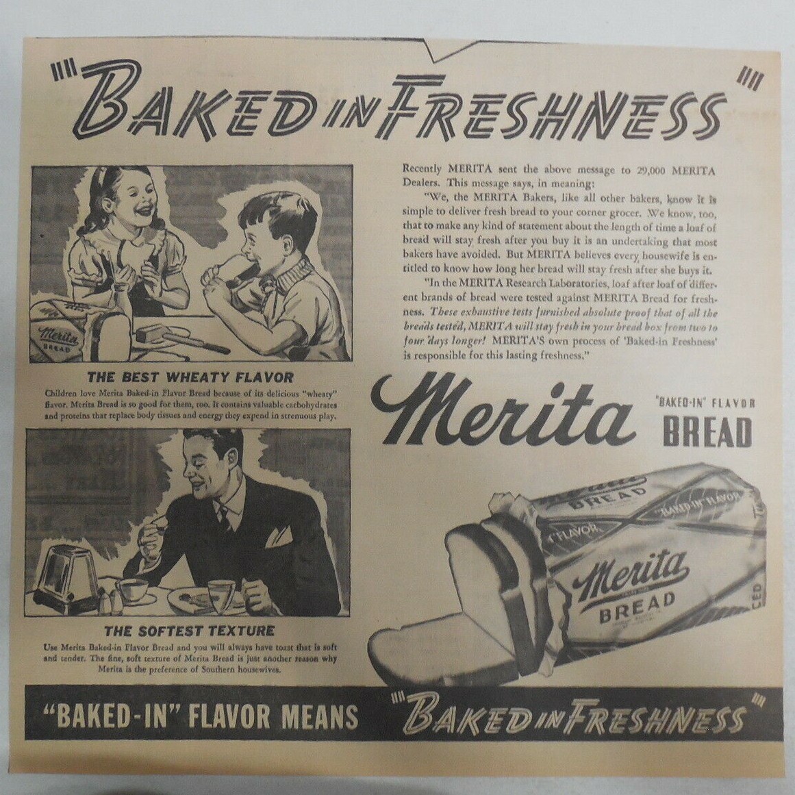 Merita Bread Ad: Baked in Freshness in Merita ! from 1940's Size: 11 x ...