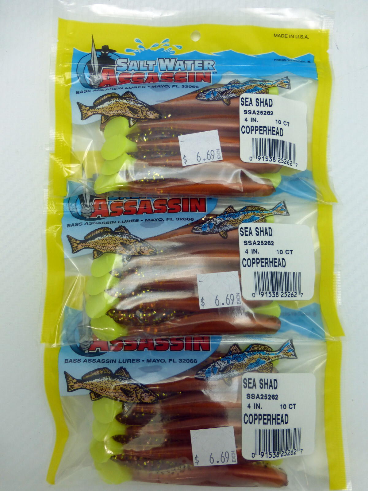 Salt Water Assassin Sea Shad 4" Copperhead 3 packs of 10 SSA25262 ...