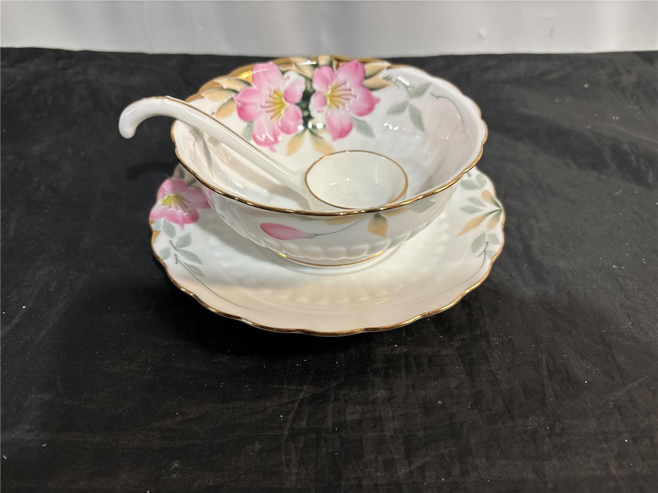 RARE Noritake Azalea Ruffled or Scalloped 3 Piece Mayo Set Plate Bowl ...