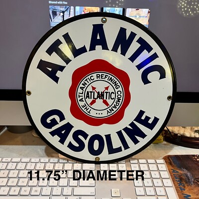 11.75" VINTAGE ATLANTIC GASOLINE SIGN - GAS SERVICE STATION PUMP ...