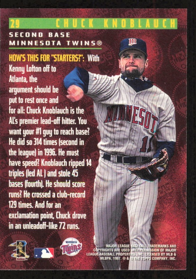 1997 Topps Stadium Club CHUCK KNOBLAUCH MEMBERS ONLY card MINNESOTA ...
