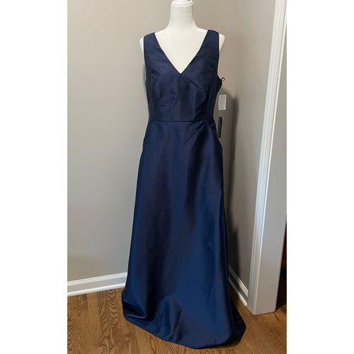 Alfred Sung NWT Gown Maxi Dress NWT Satin V-Neck Pockets D778 Midnight ...