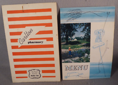 2 Vintage Carlton Pharmacy Menus Pittsburgh PA 1952 1956 Meadow Gold ...