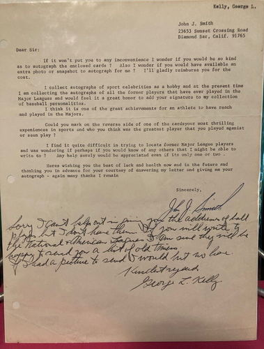 George L. Kelly 'High Pockets' Baseball HOF d. 1984 Signed Autograph ...
