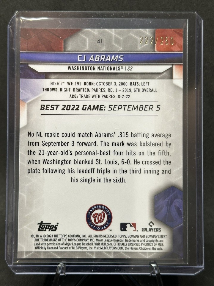 2023 Bowman's Best #41 C.J. Abrams Purple /250 Washington Nationals | eBay