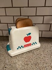 Toy Pop up Toaster Kitchen Fisher 1997 Apple Graphic White Green Red ...
