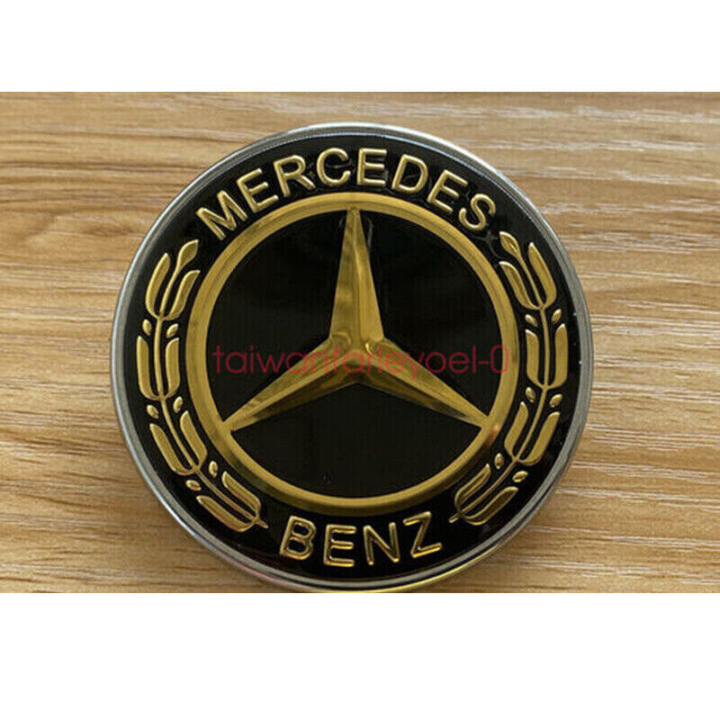AMG Mercedes Benz Gold Black Laurel Wreath-2 Pins Front Hood Badge ...