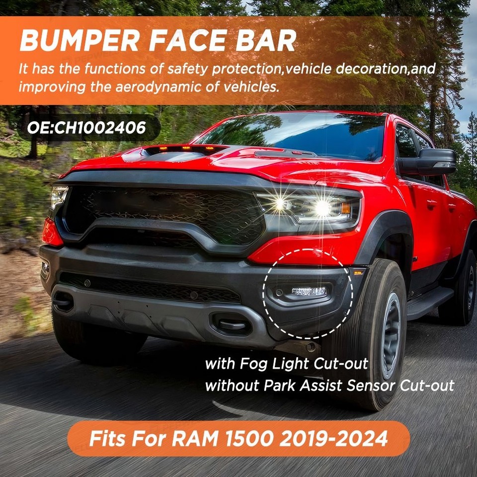 E Coated Black Front Bumper Face Bar W/ Fog Light Holes For Ram 1500 ...
