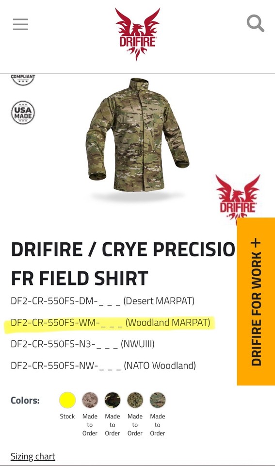Drifire Crye Precision, Field Shirt G3 (Woodland MARPAT) (sizes in ...