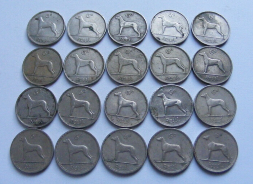1928-1968 Irish Sixpence Coins Lot Of 20 Including Scarce Years Old ...