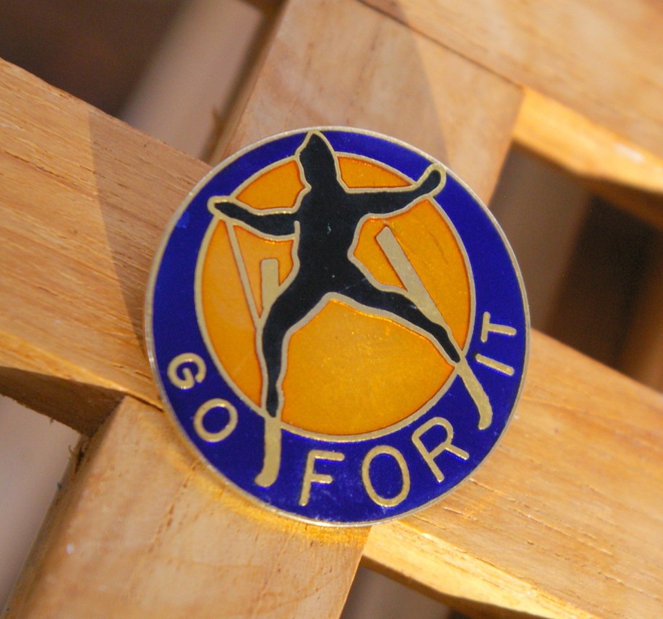 Go For It Ski Jump Sun Skiing Gold Tone Metal & Enamel Lapel Pin ...