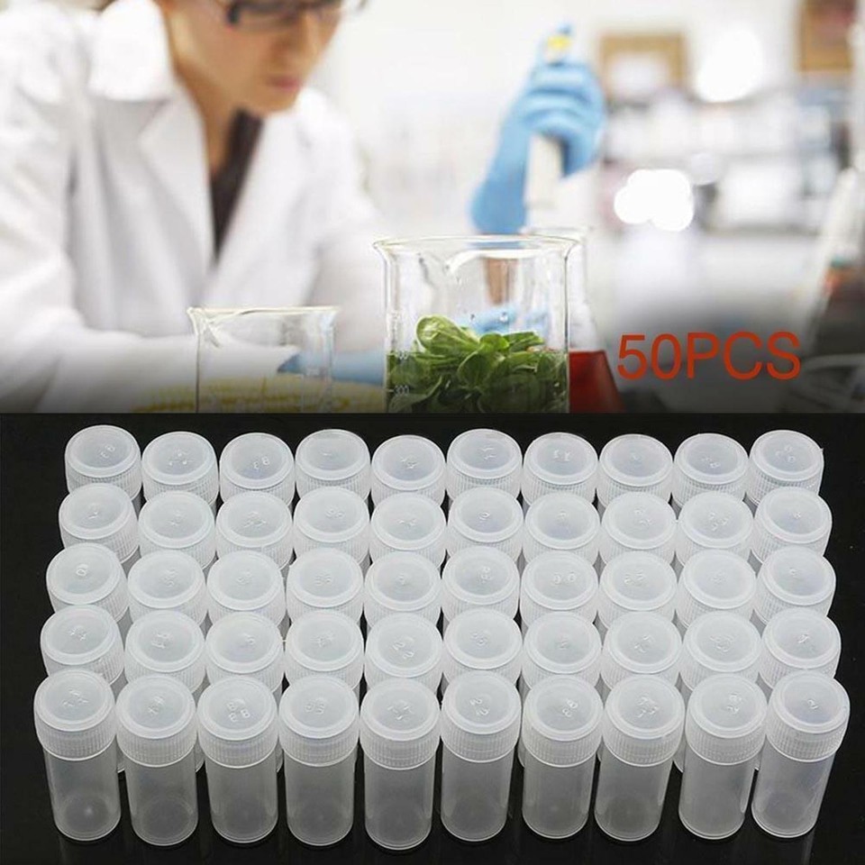 50Pcs 5ml Volume Plastic Small Bottle Vial Storage Container Sample ...