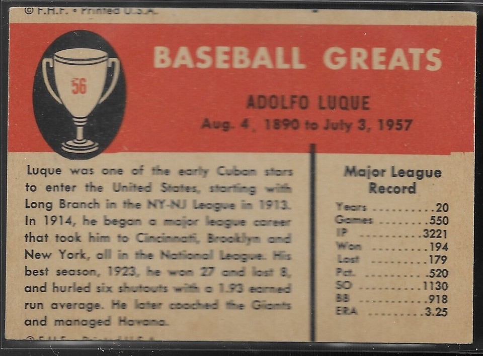 1961 Fleer Baseball Dolf Luque #56! Low Shipping for Multiple Items! | eBay