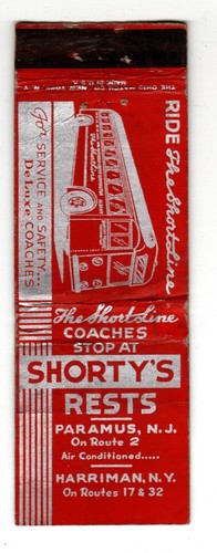 SHORTY'S RESTS matchbook matchcover - SHORTLINE BUS - PARAMUS HARRIMAN ...