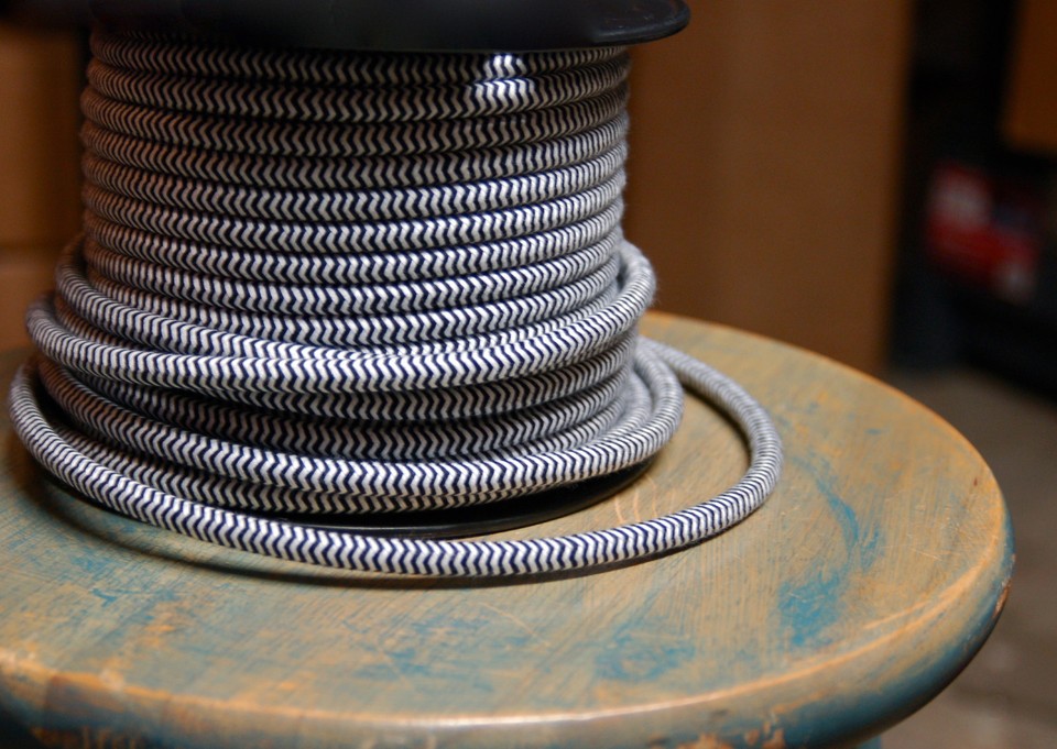 20' Cloth Covered Round Electrical Cord - Vintage Fabric Braid Lamp ...