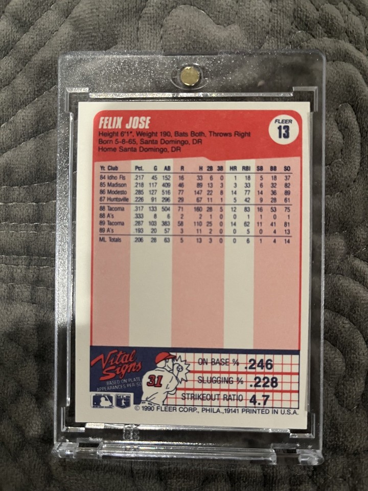 1990 Fleer Tiffany Baseball "ERROR"Card Felix Jose Oakland #13 Error ...