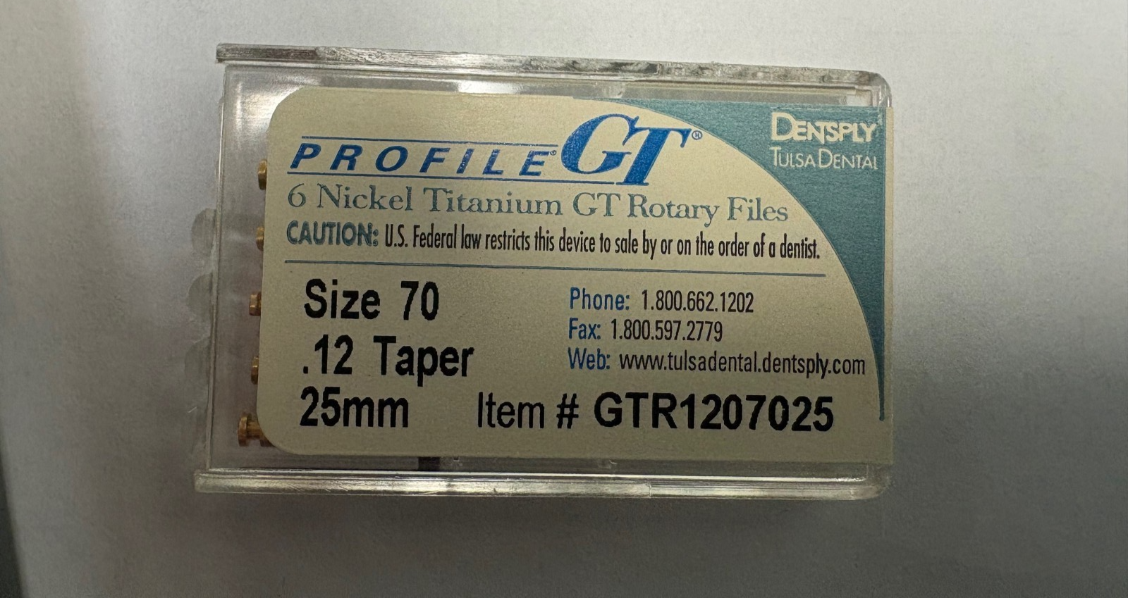 Dentsply Profile NiTi GT Rotary Files Size 70/.12 Taper 25mm, 5 files ...
