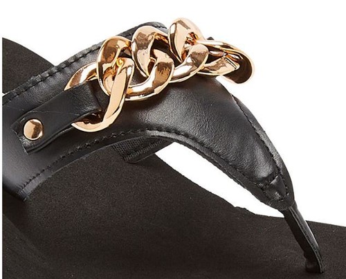 NEW WOMEN'S MIXIT BLACK GOLD CHAIN FLIP FLOPS WEDGE SANDALS SIZES 6,7,8 ...