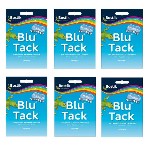 6 x Bostik Blu Tack Original Blue Sticky Reusable Tac Economy Handy ...