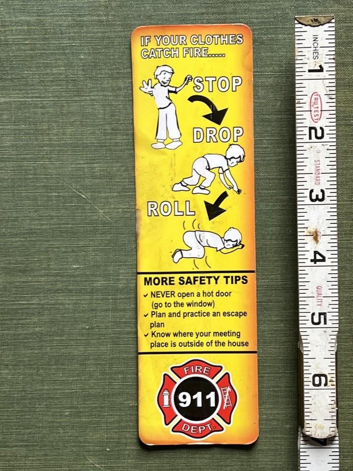 BOOKMARK Stop Drop Roll Fire Safety Paper 7" | eBay