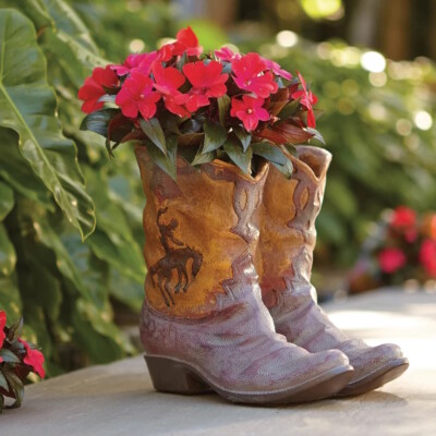 Cowboy Boot Planter Western Boots Outdoor Decor Flower Pot Garden Patio ...