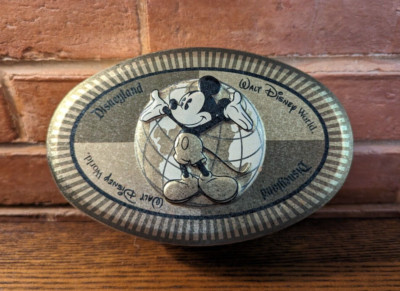 Vintage Walt Disney World Disneyland Mickey Mouse Globe Gold Oval Candy ...