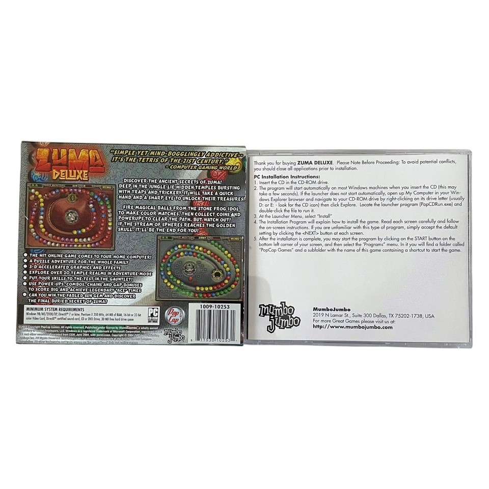 Zuma Deluxe PC CD-ROM 2004 PopCap Action Puzzle Game Tested & Working ...