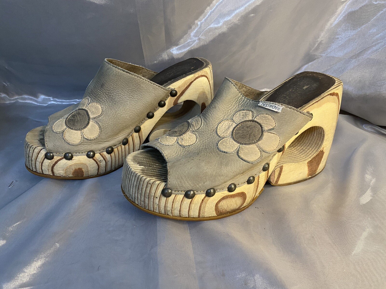RARE 90’s London DESTROY Y2K Vintage Wooden Clog Sid… - Gem