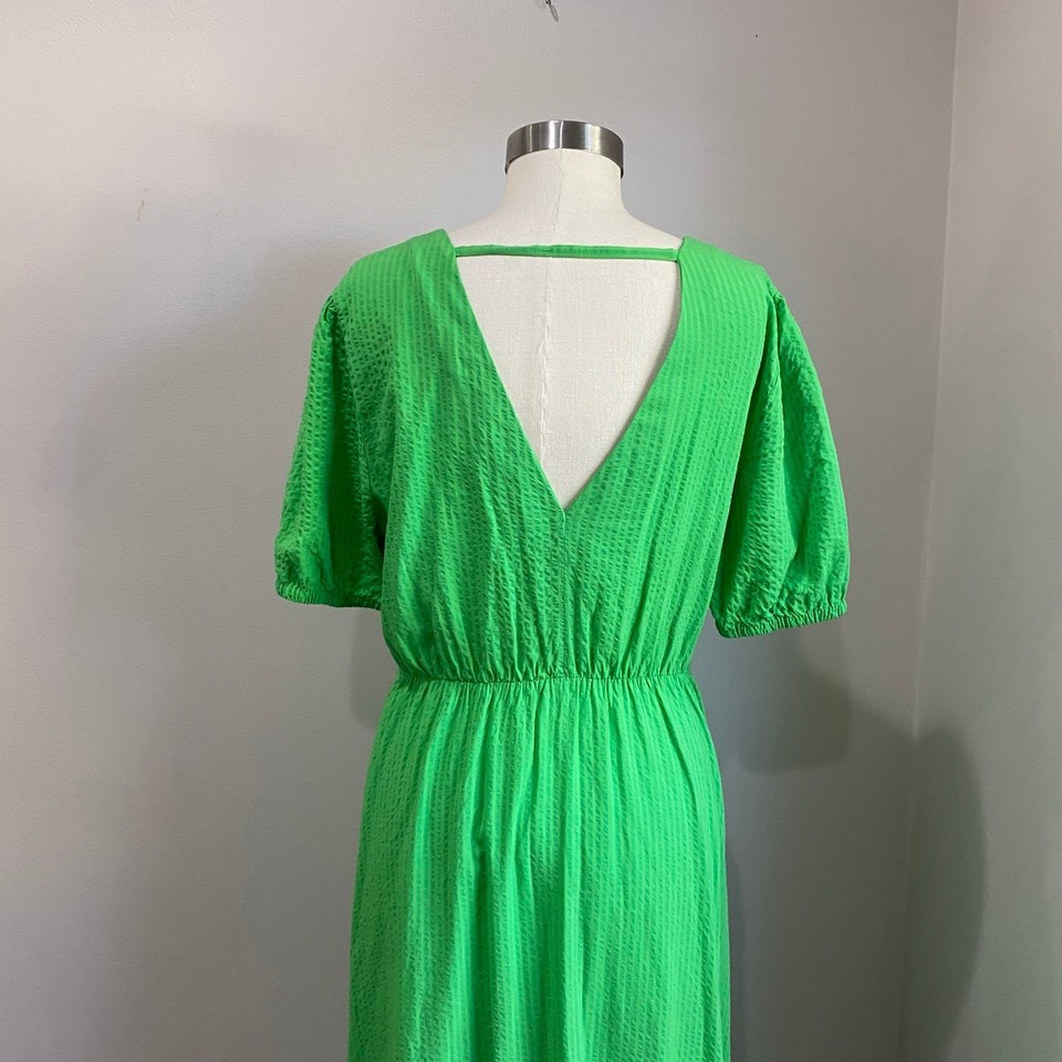 Mango MNG Bright Green V Neck Short Sleeve Maxi Tiered Dress Size 10 ...