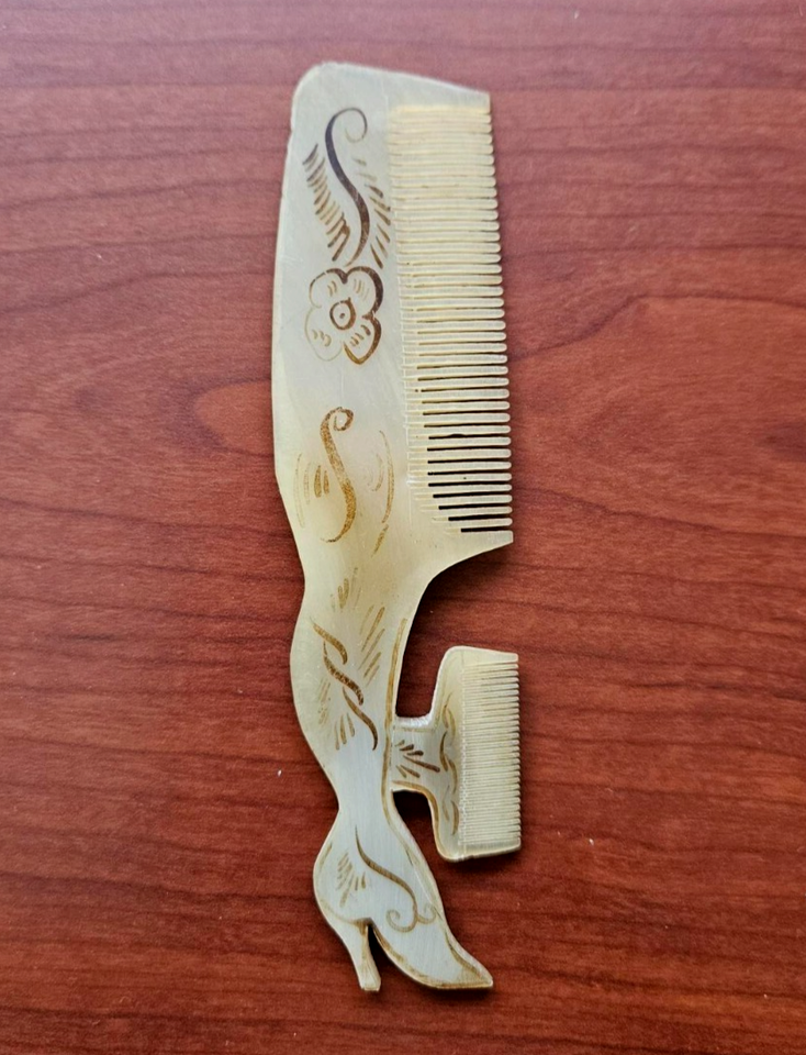 Vintage Blonde Celluloid Mustache & Hair Comb Ornate High Heel Sexy ...