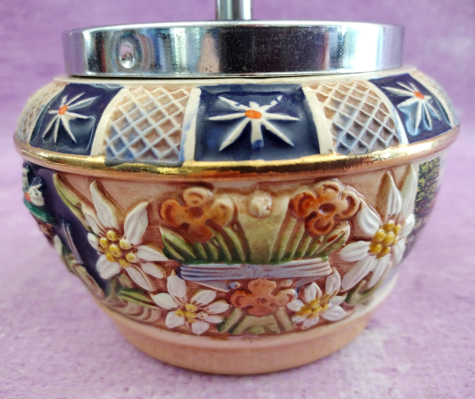 Gerz Germany Spinning Ashtray Stoneware Metal Top Handgemalt 24 ...