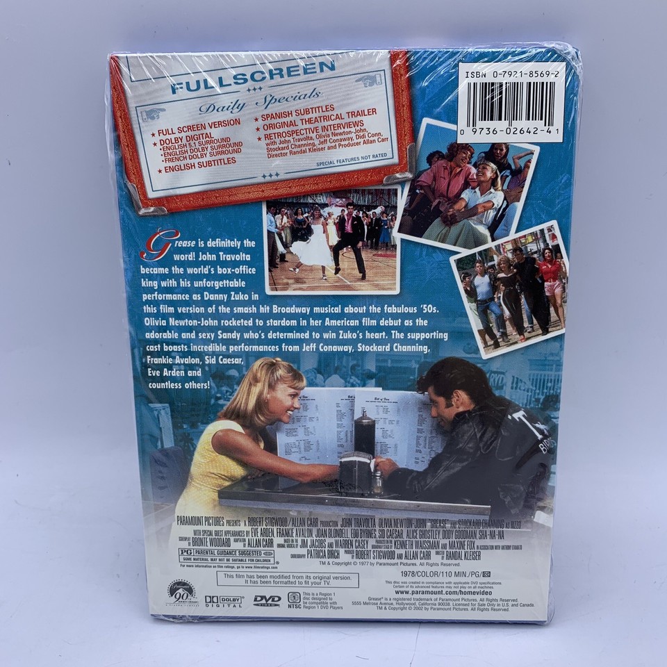 Grease 1978 (DVD, 2002, W/ Song Book Full Screen) Brand New Sealed ...