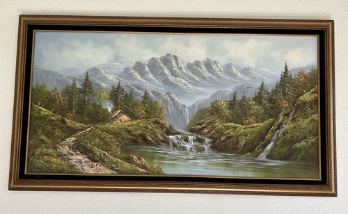 Framed HUGE 24x48 R. Boren Painting Mountain Waterfall Oil On Canvas | eBay