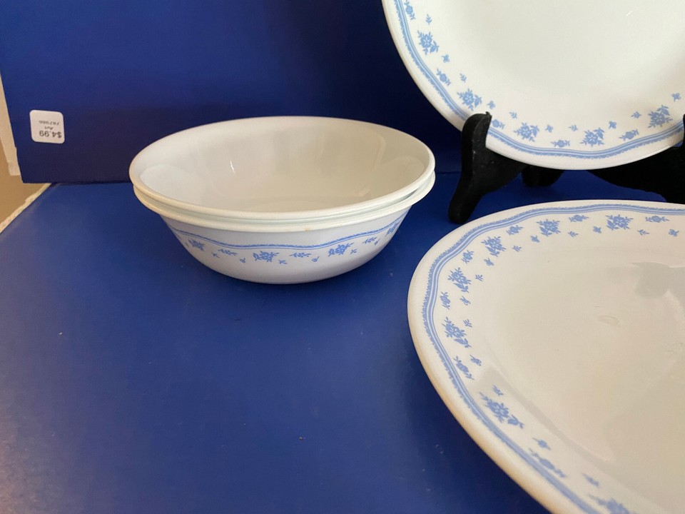 Corelle Morning Blue Dishes Set Of 8 Bowls.Dinner Plate ,Bread Plate | eBay
