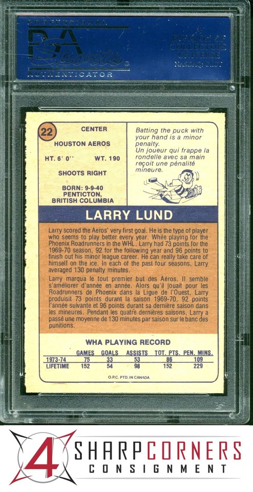1974 O-PEE-CHEE WHA #22 LARRY LUND RC PSA 9 SET BREAK | eBay
