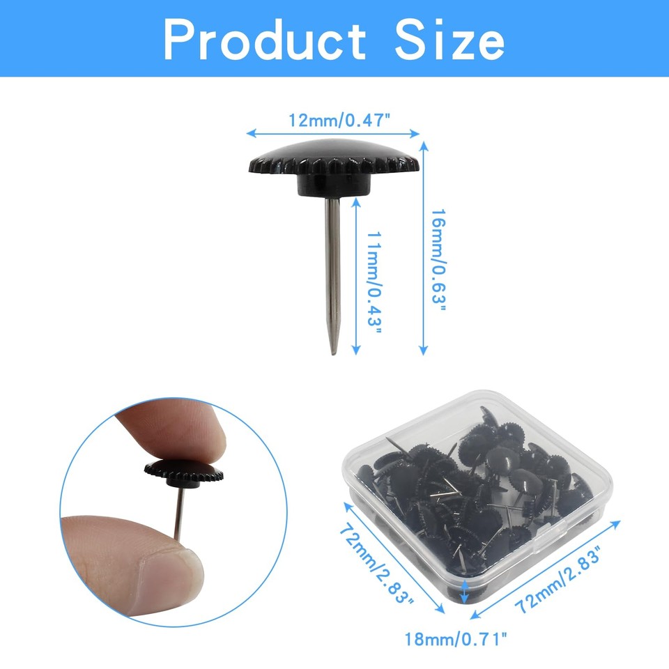 50 Pcs Black Push Pins, Plastic Thumb Tacks for Wall Hanging, Flat Head ...