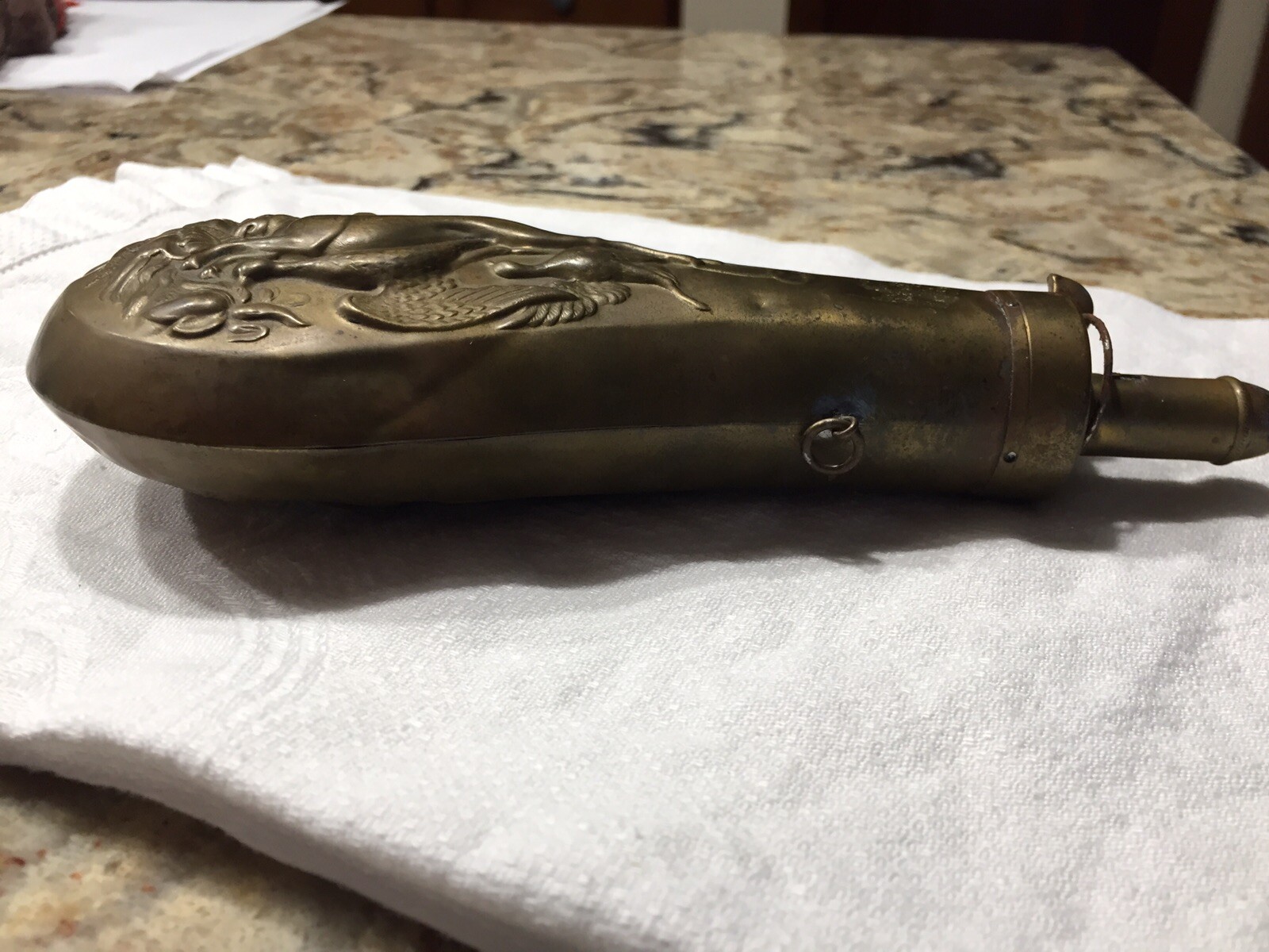 ANTIQUE HUNTING POWDER FLASK 1800'S BRASS RABBIT BIRDS PHESANT | eBay