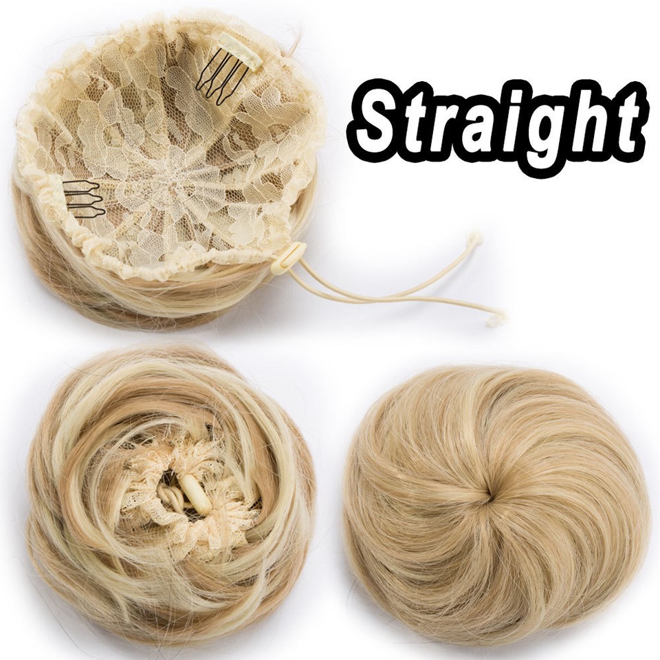Real Natural as human Curly Bun Hairpiece Drawstring Clip In Hair ...