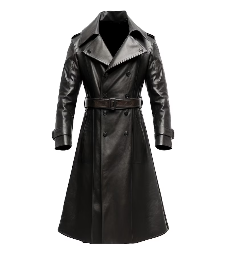 Mens Black Double Breasted Trench Penney Lane Long Gothic Overcoat ...