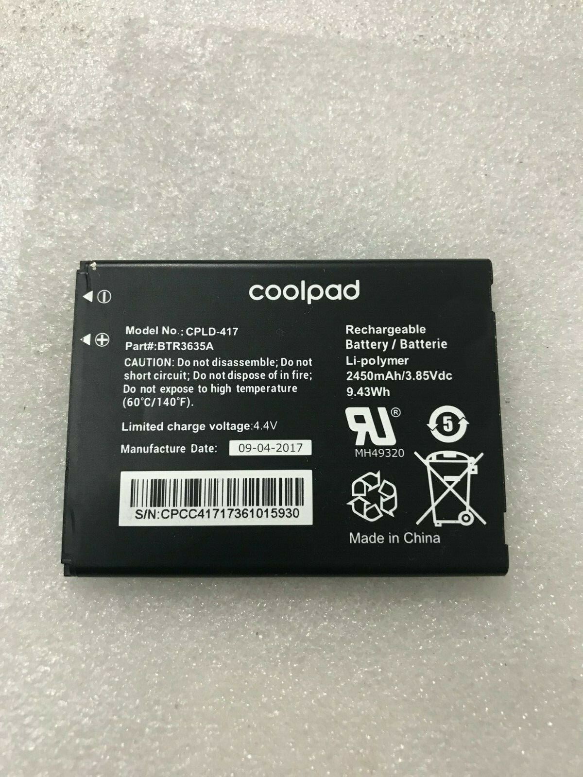 New Genuine CPLD-417 battery BTR3635A For CoolPad Defiant 3632A 2450mAh ...