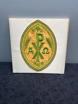 WHITE BURSE WITH GREEN AND GOLD APPLIQUE | eBay