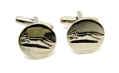 Running Fox Silver Badge Hunting Cufflinks Gift Cuff Links Round Silver ...