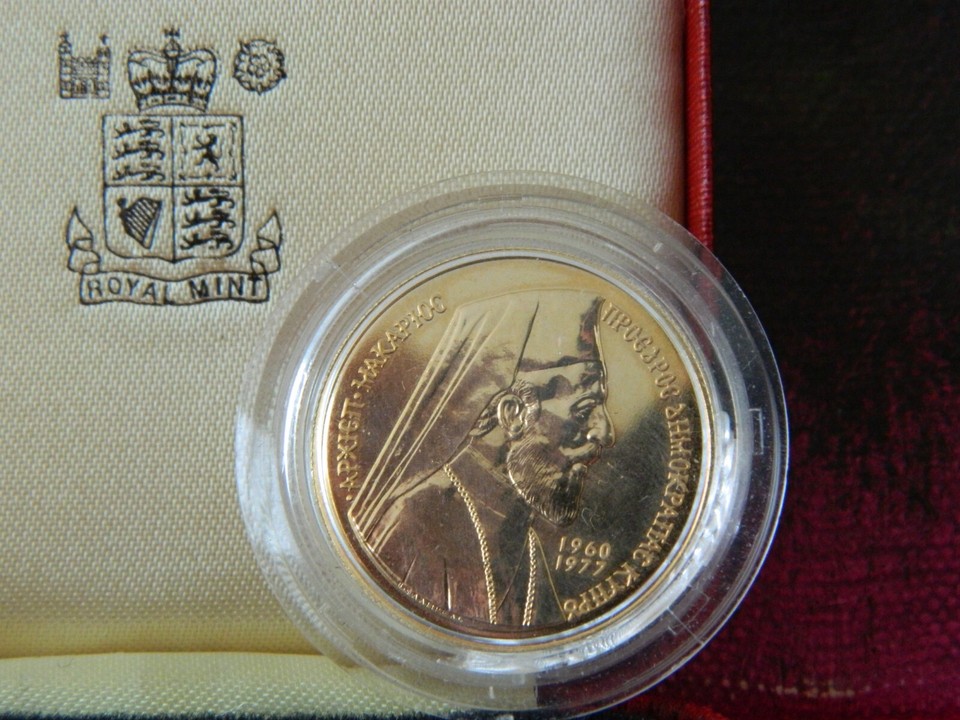 Gold Coin, Cyprus, 1977, UNC, Makarios, 50 Pounds 91.7%, 15.98 gr Gold ...
