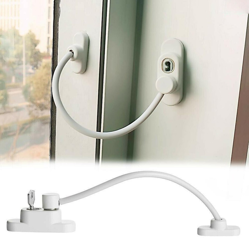 White Window Door Security Restrictor Child Baby Safety Cable Catch ...