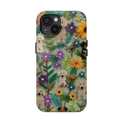 Dogs and Flowers Colorful Yarn and Fabric Design Dog iPhone Case - Tou ...