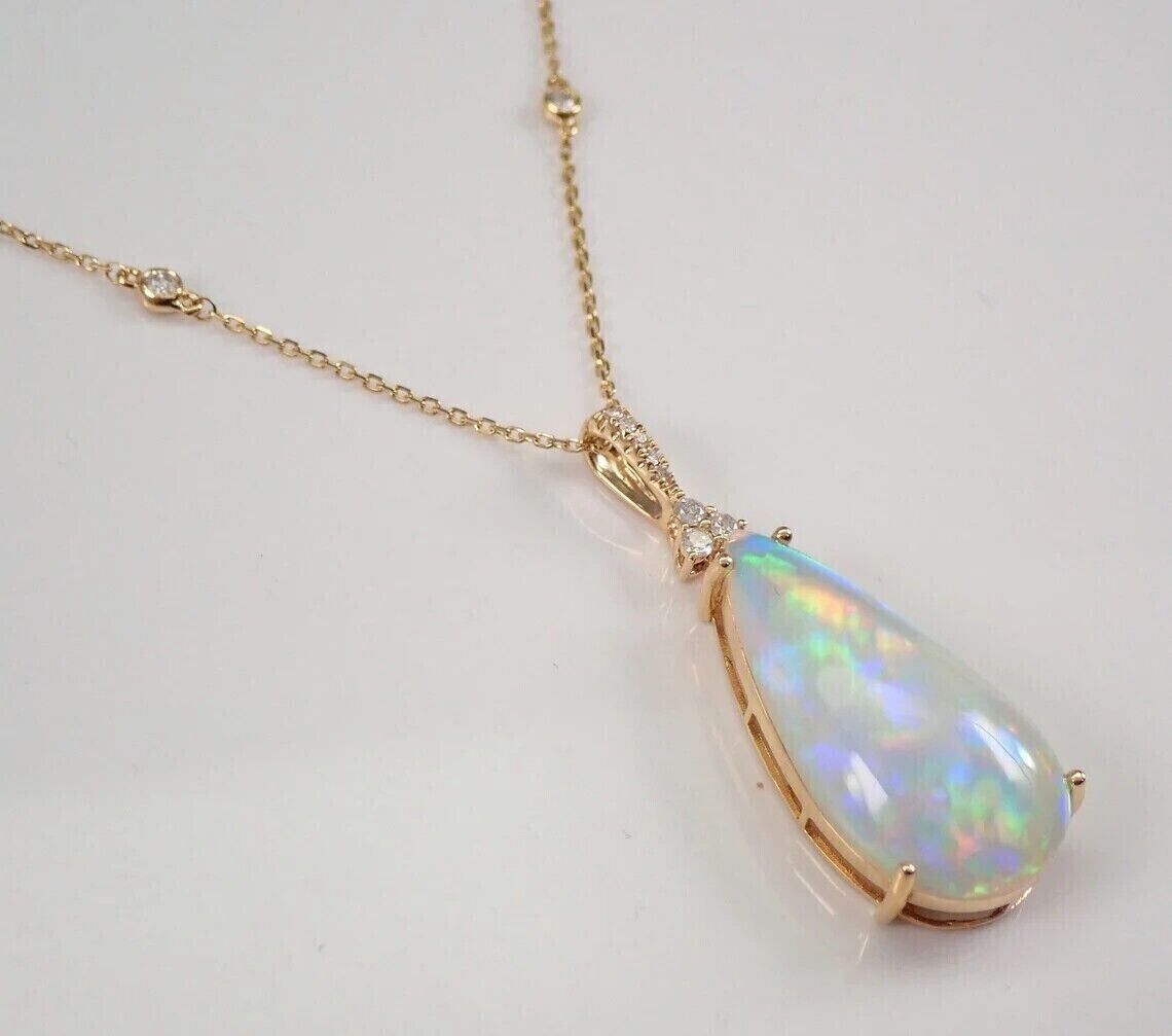 3Ct Pear Cut Lab-Created Fire Opal Women's Pendant 14K Yellow Gold ...