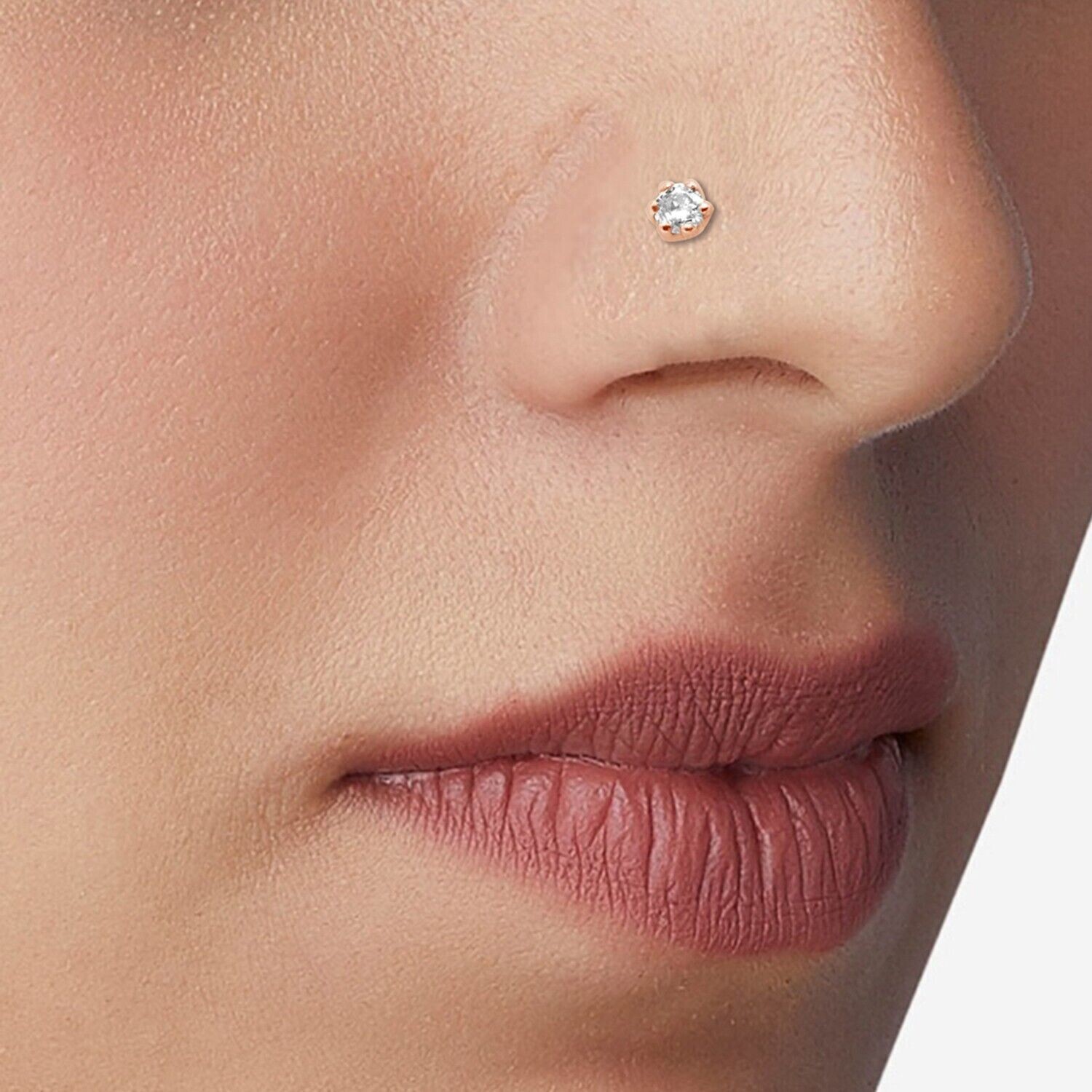 2MM Round Cut Natural GH/SI Diamond Hook Pin Piercing For Gift 14k Rose ...