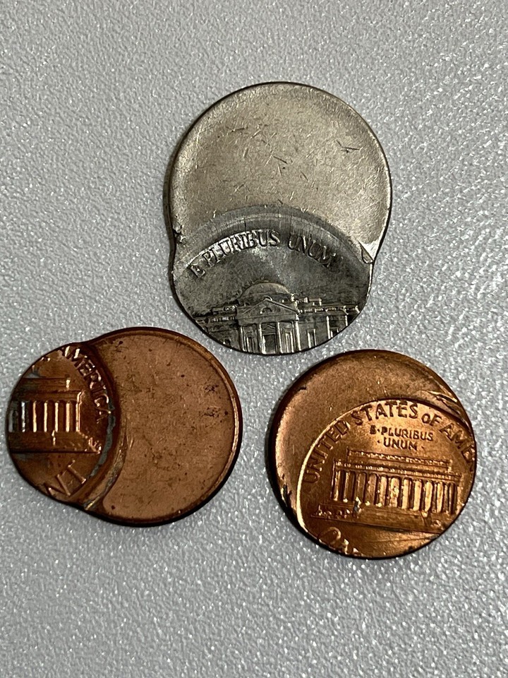 Off Center Coins With Dates. 1999D Nickel, 1984P Penny And 2000P Penny ...