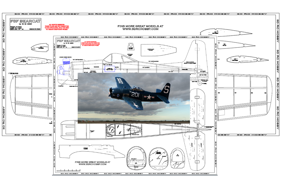 Grumman F8F Bearcat 52" WS RC Airplane Kit Laser Cut Balsa Ply Short ...